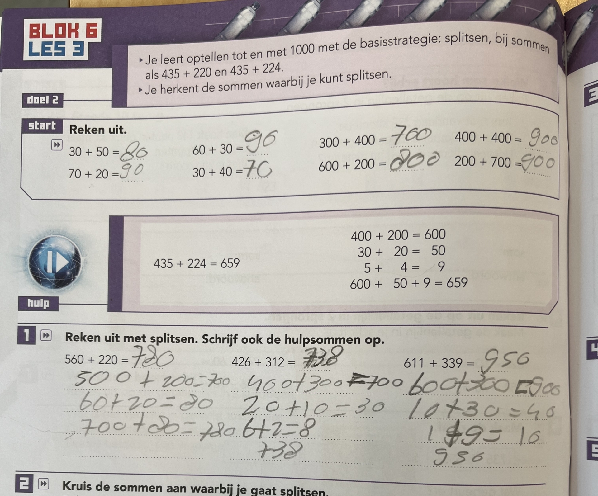 Groep 5a leert optelsommen t/m 1000 splitsen - Waalse School